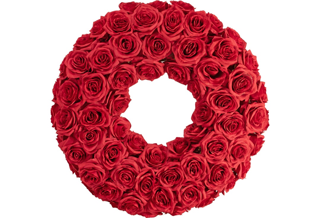 Handmade Red Rose Wreath: 22" Floral Door Decor - Etsy