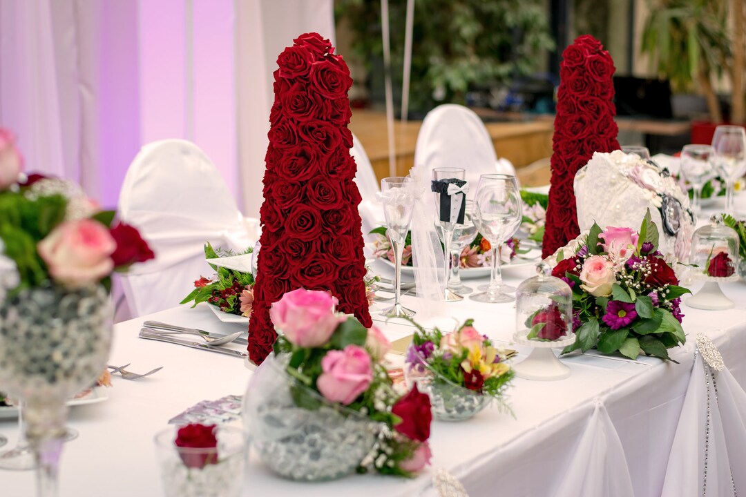 Valentine's Day Red Rosebud Centerpiece Cone Tree W/ Artificial Silk ...