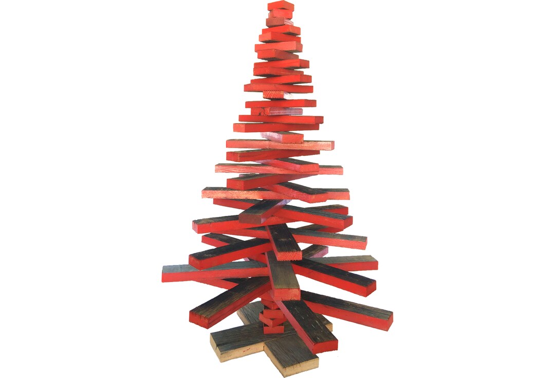 Redwood Slat Christmas Tree Wooden Stand Included Folding Branches ...