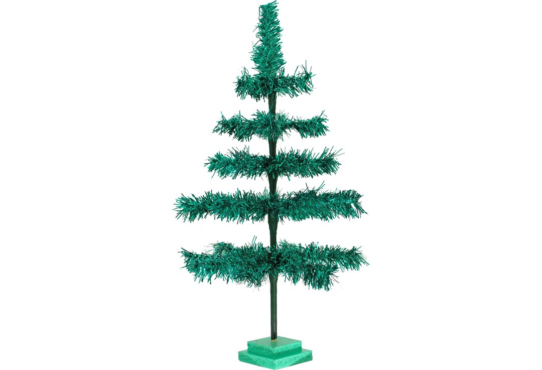 28in Vintage Emerald Green Tinsel Christmas Tree, Double-tiered Wooden ...