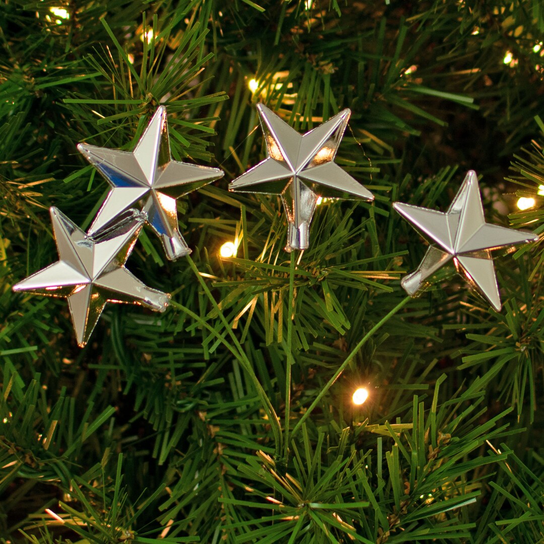 Silver Star Christmas Tree Picks: Holiday Ornament Set of 24 - Etsy