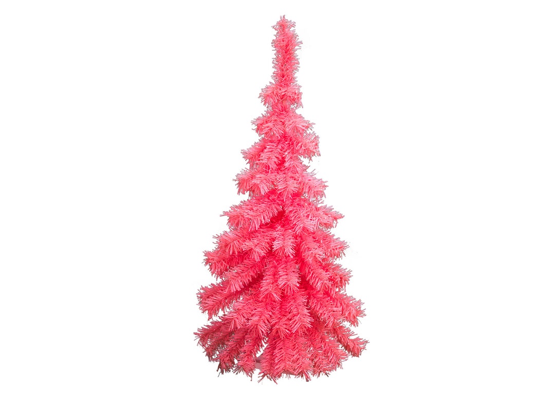 3FT Pink Hanging Wall Christmas Tree Classic Pink Tinsel Tree Half Cut ...