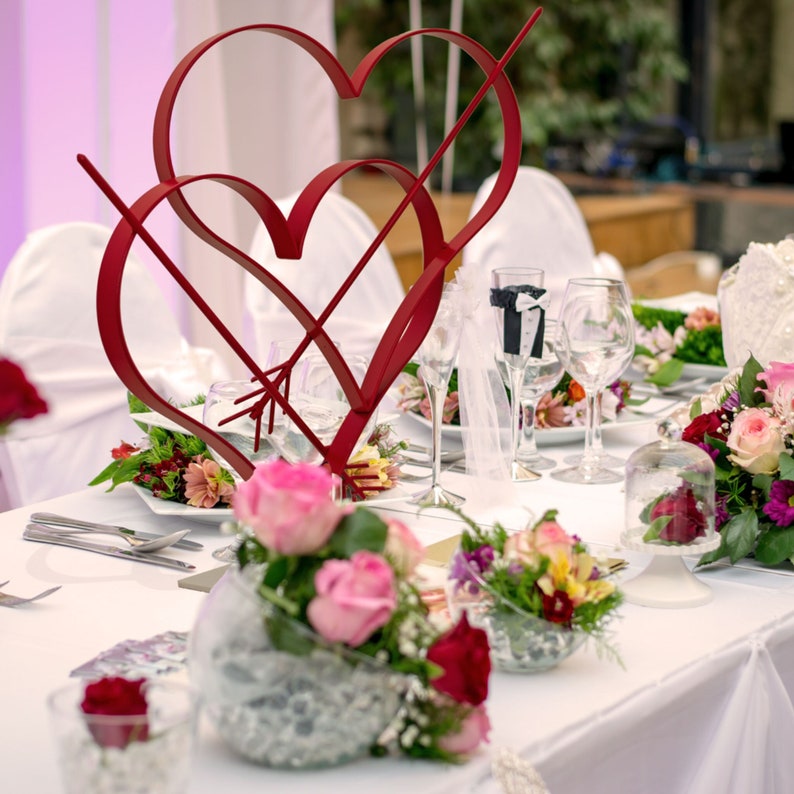 Red Metal Double Heart Centerpiece With Cupid's Arrow - Valentine's Day ...