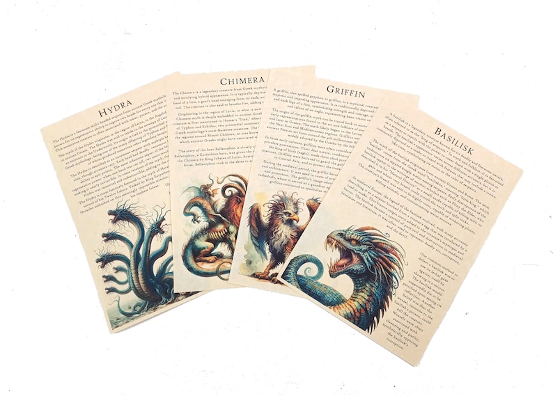 Mythical Creatures Bestiary - Griffin, Basilisk, Hydra, Chimera - Greek ...