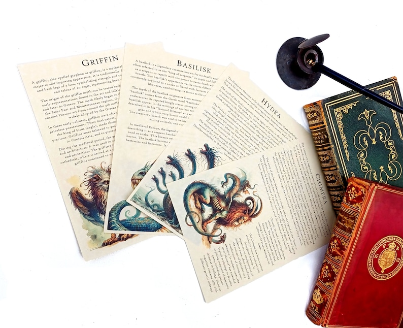 Mythical Creatures Bestiary - Griffin, Basilisk, Hydra, Chimera - Greek ...
