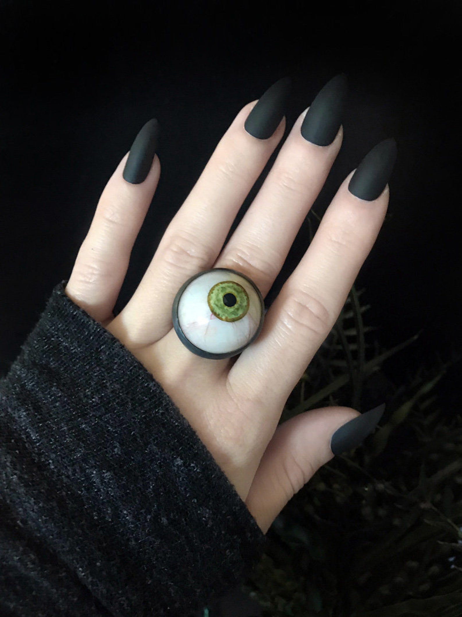 Green Prosthetic Eye Ring - Esoteric Sterling Silver Eyeball Ring With ...