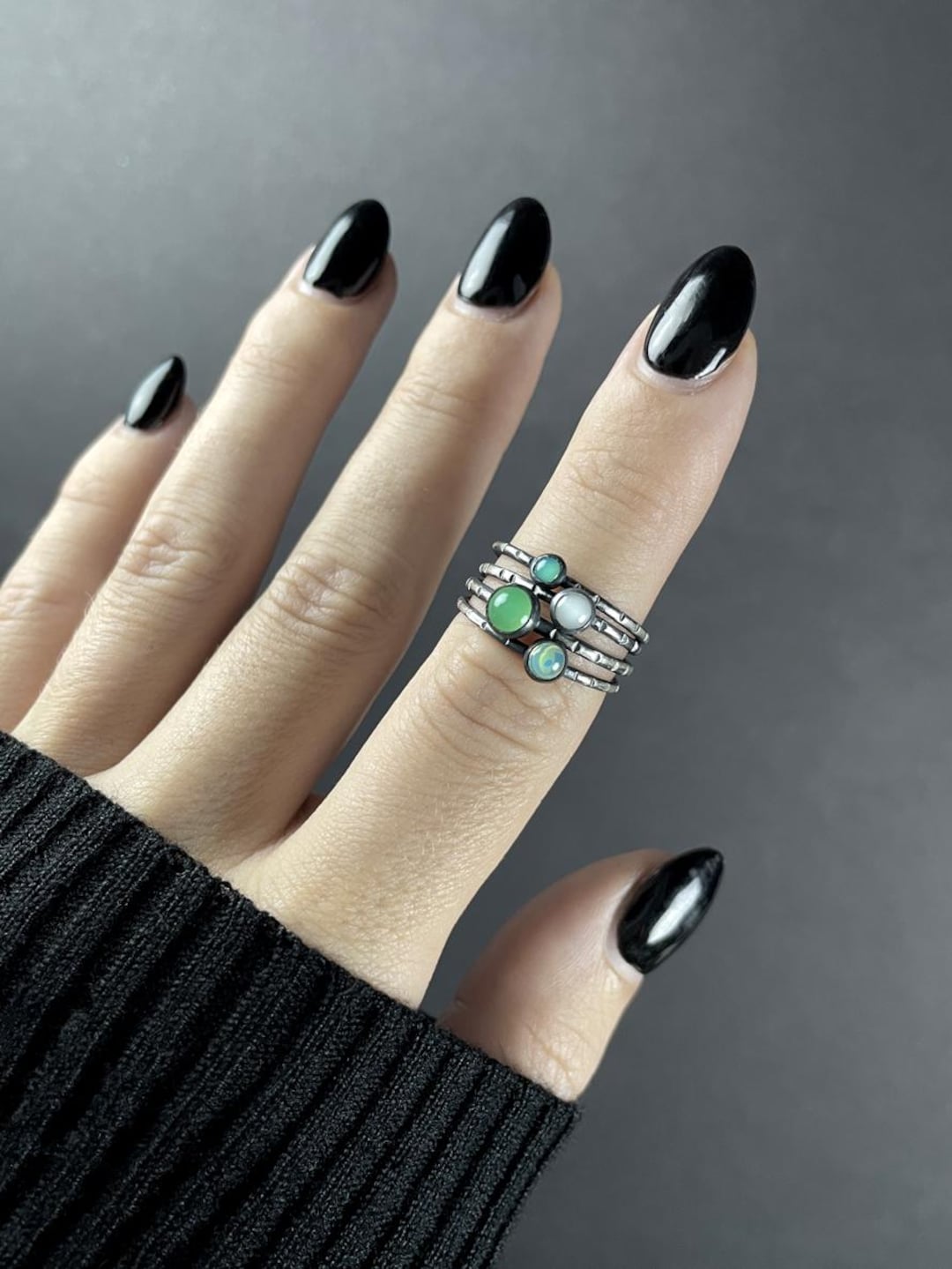 Uranium Glass Ring Stacking Set - Handmade Sterling Silver UV Reactive ...
