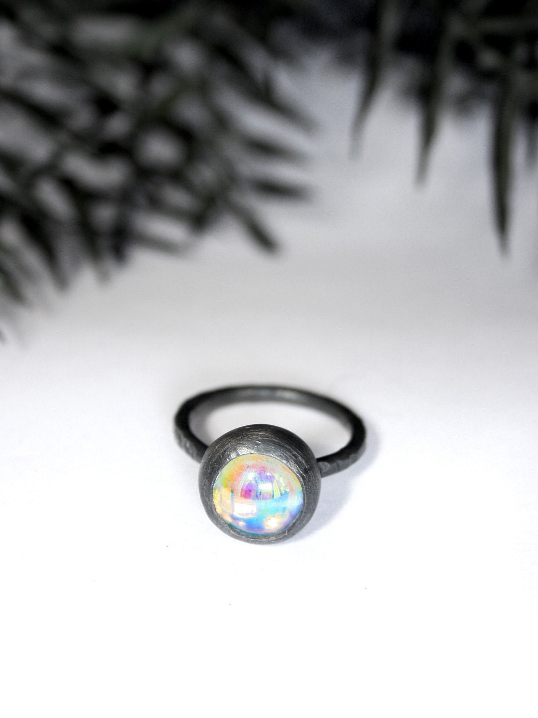 Pluto Ring - Iridescent Pastel Rainbow Glass Ring - 1960s Mirror Glass ...