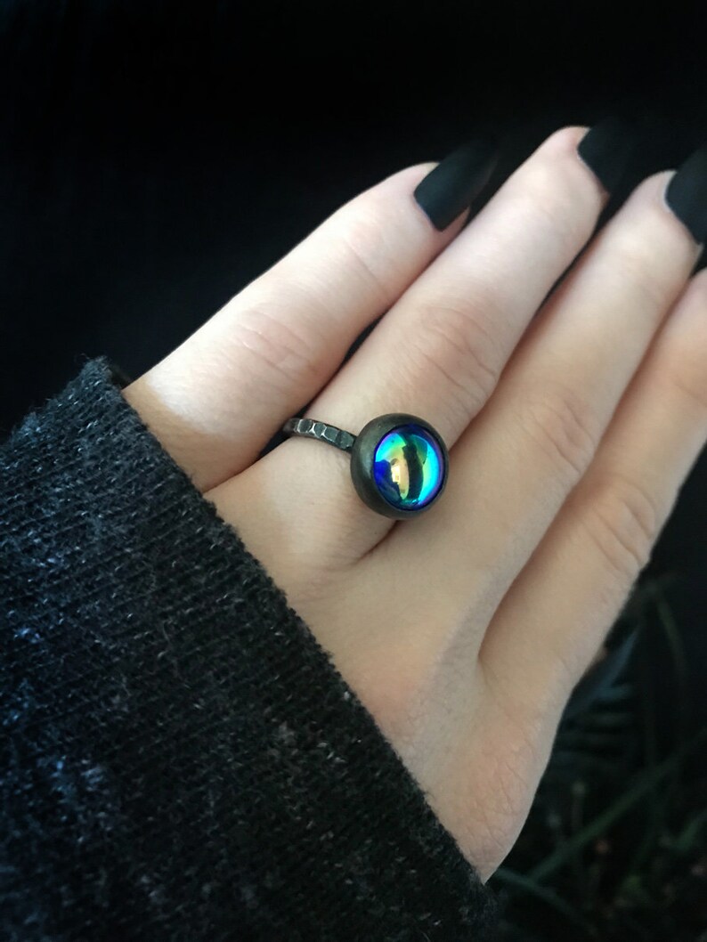 Planet Neptune Ring Iridescent Blue and Purple Glass Ring | Etsy