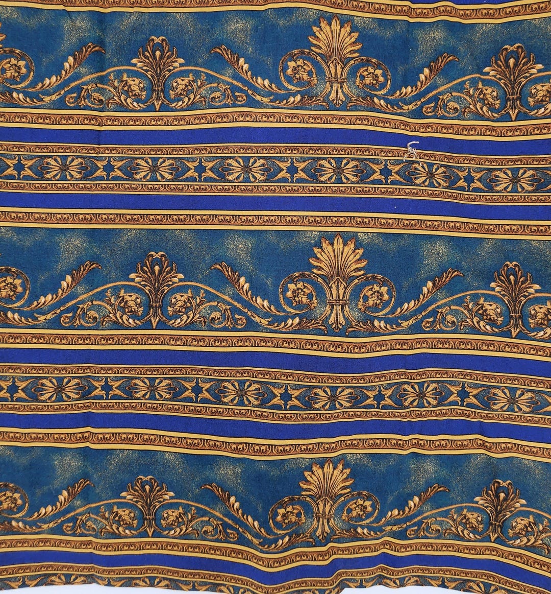Blue and Gold Scroll Cotton Fabric, White Nights by Jinny Beyer 2008 ...