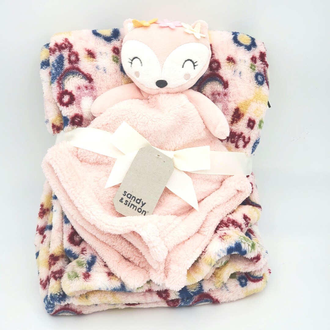 Personalized Pink Baby Fox Blanket and Lovey Set, Embroidered Custom ...