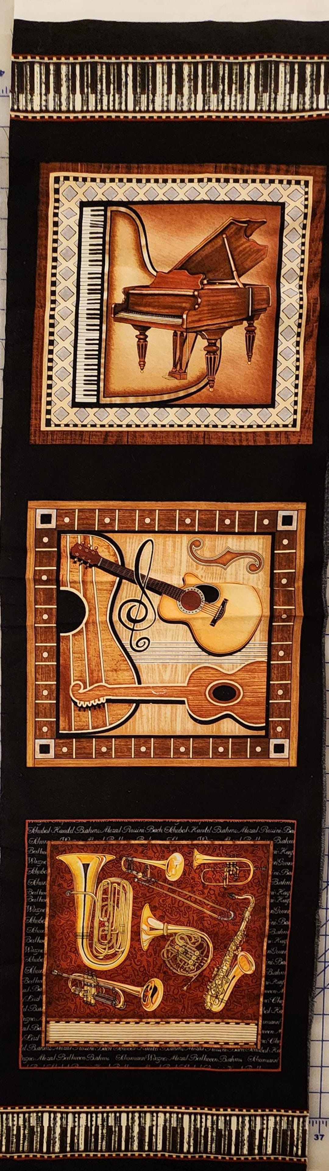 Musical Instrument Quality Quilters Cotton Fabric Panel With Black ...