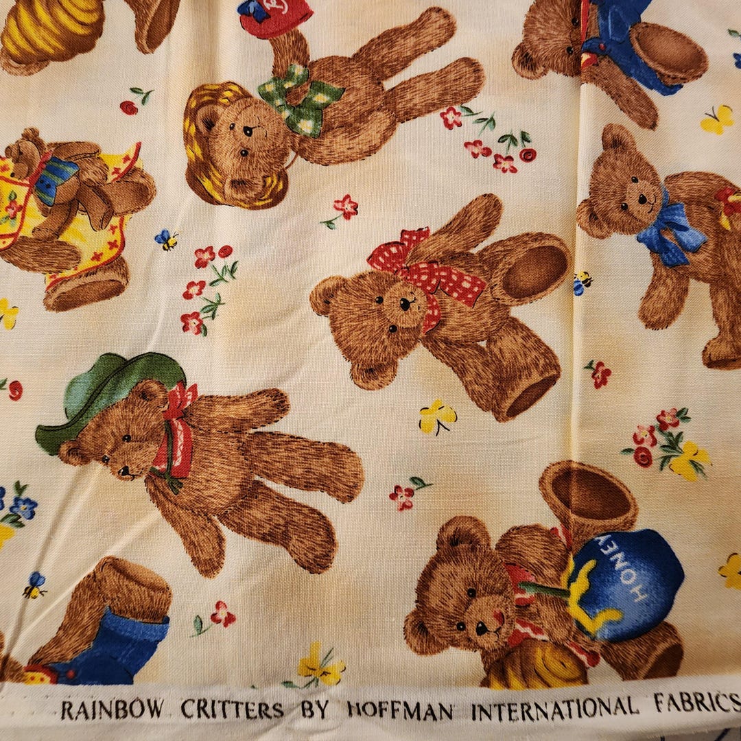 Teddy Bear Cotton Fabric, Rainbow Critters by Hoffman International ...