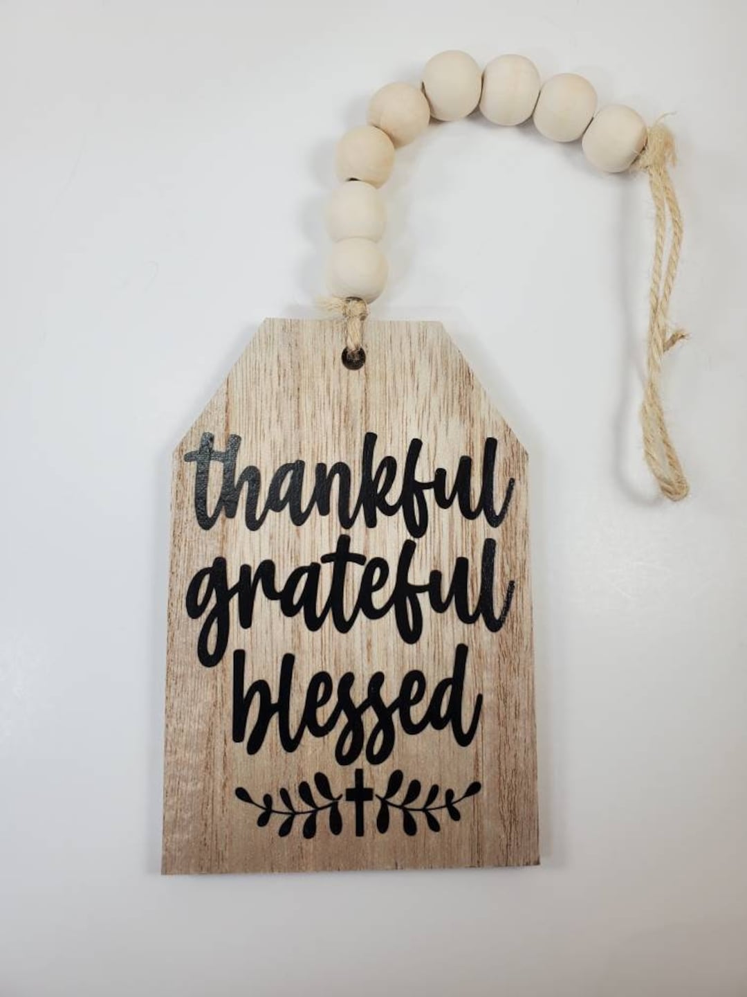 Thankful, Grateful, Blessed, Wood Gift Tag With Wood Beads Home Decor ...