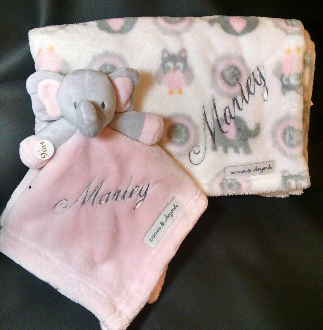 Personalized Pink Elephant 2-piece Lovey Blanket Set, Christmas Gift ...
