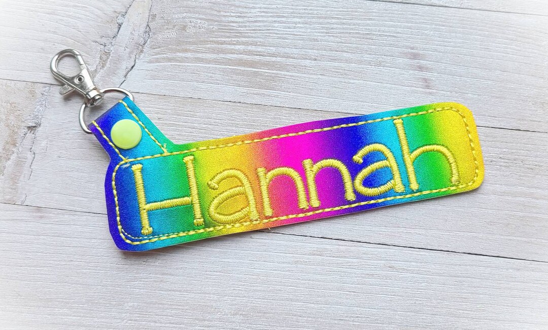 Rainbow Metallic Bookbag Tag, Personalized Bookbag Tag, Keychain ...