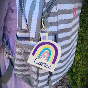 Rainbow Metallic Bookbag Tag, Personalized Bookbag Tag, Keychain ...