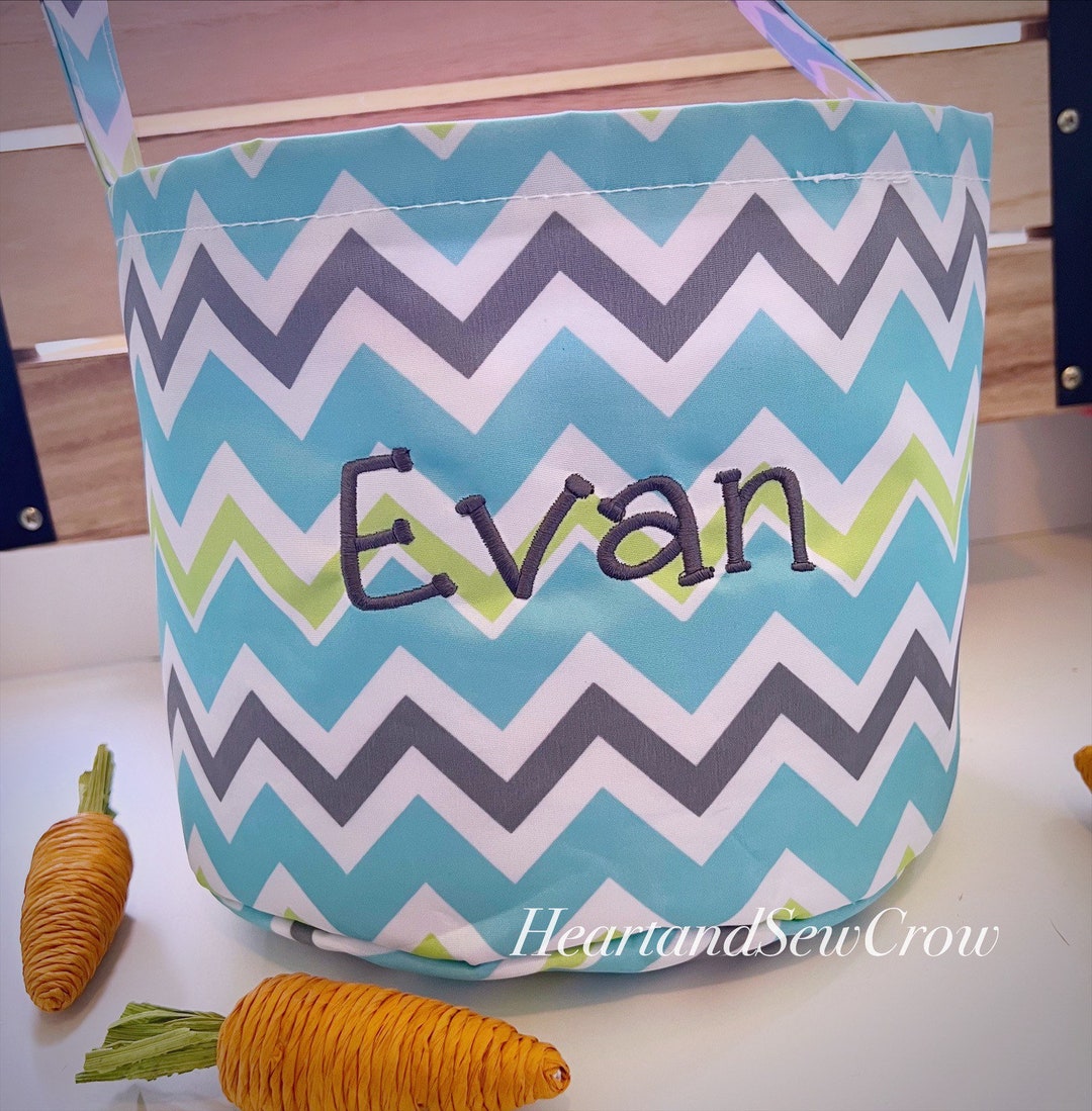 Embroidered Easter Basket, Blue Multi Chevron Personalized Easter ...