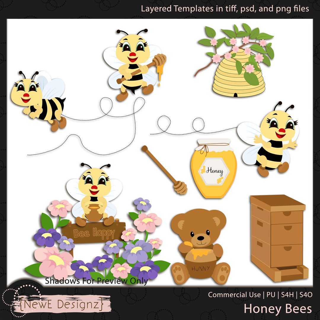 Honey Bees Digital Commercial Use Layered Templates in Tiff - Etsy