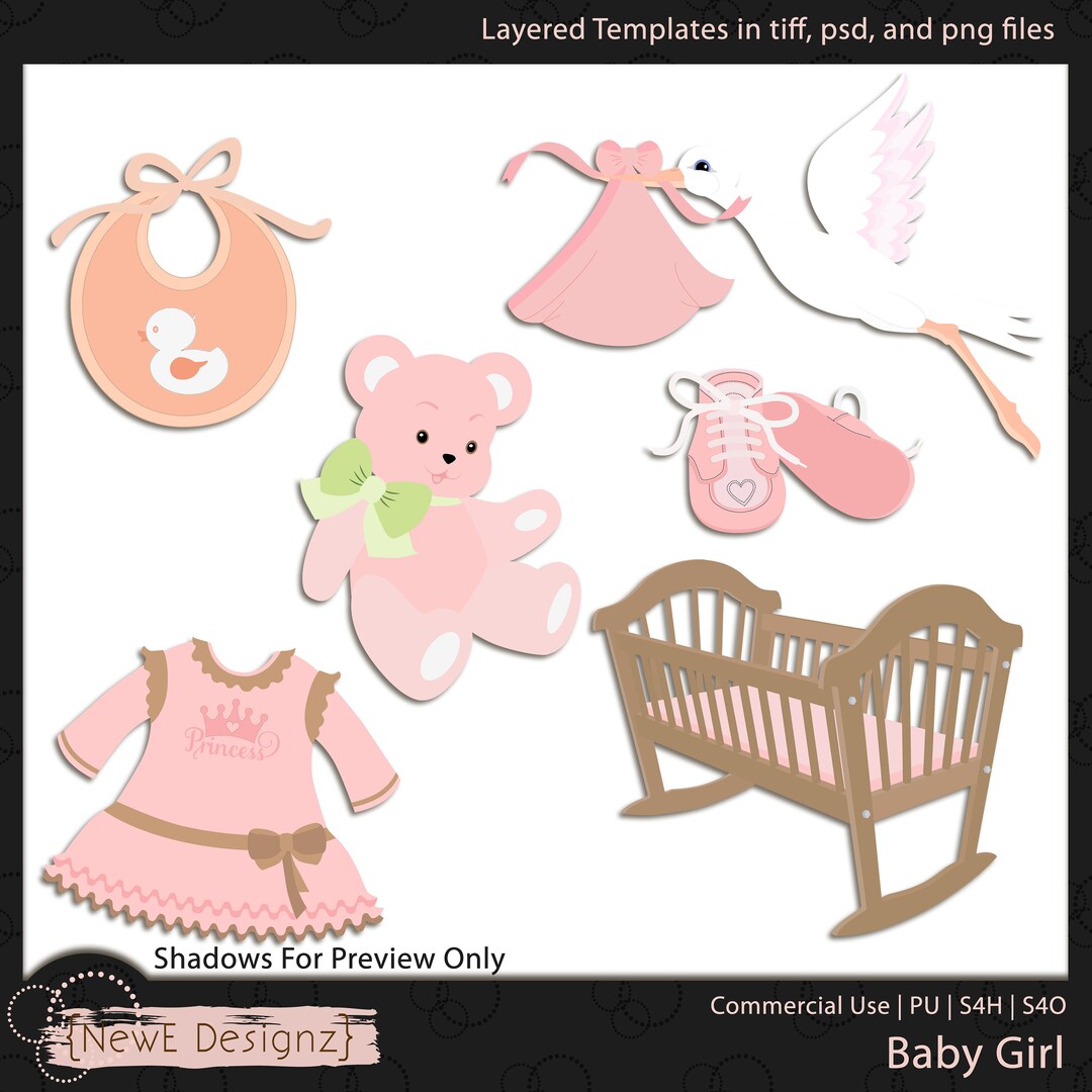Baby Girl Set 1, Digital Commercial Use Layered Templates in Tiff, Png ...