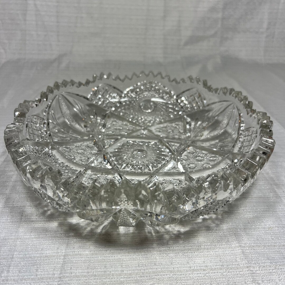 Vintage Cut Glass Sawtooth Dish - Several Chips - Etsy