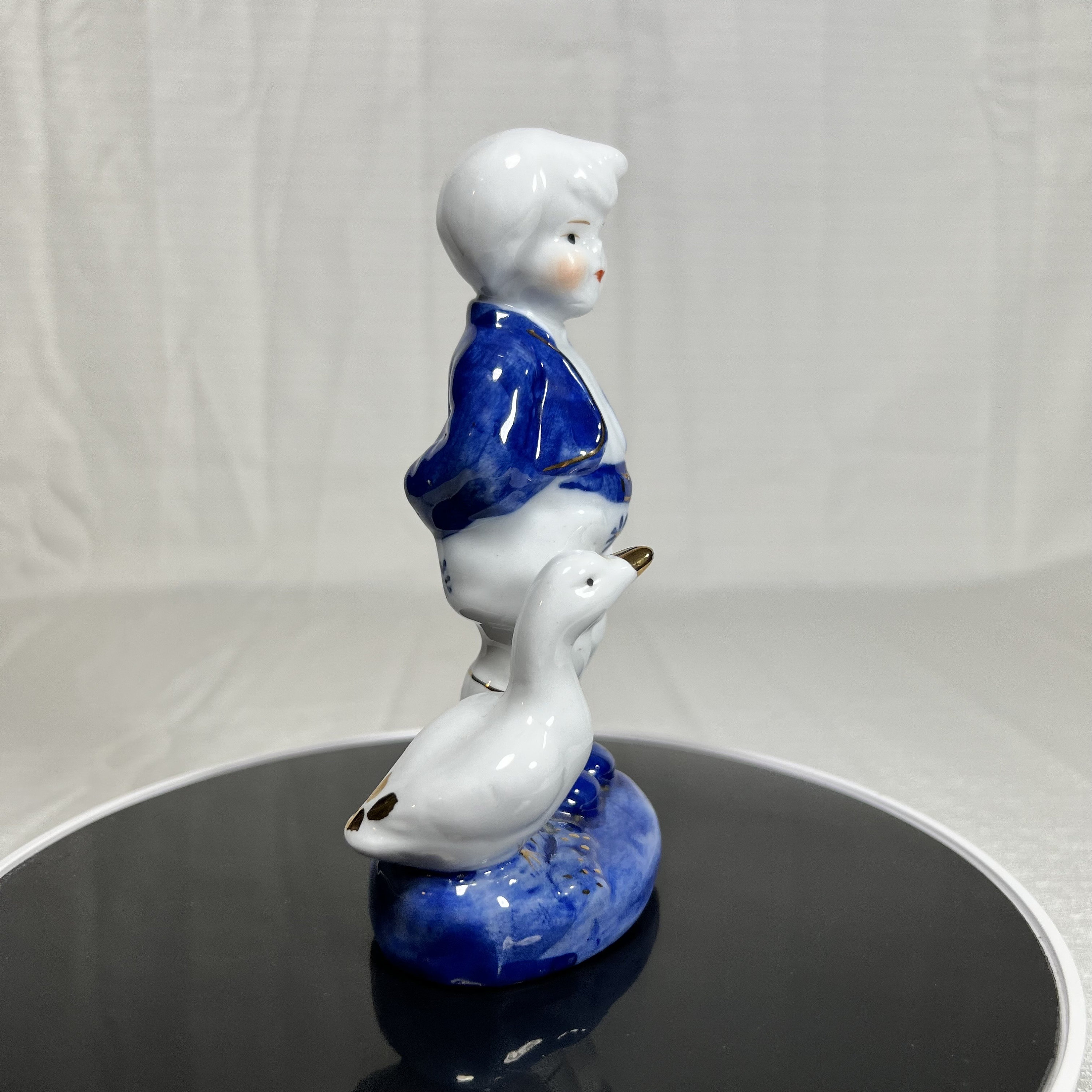 Blue and White Boy and His Goose Figurine - Etsy