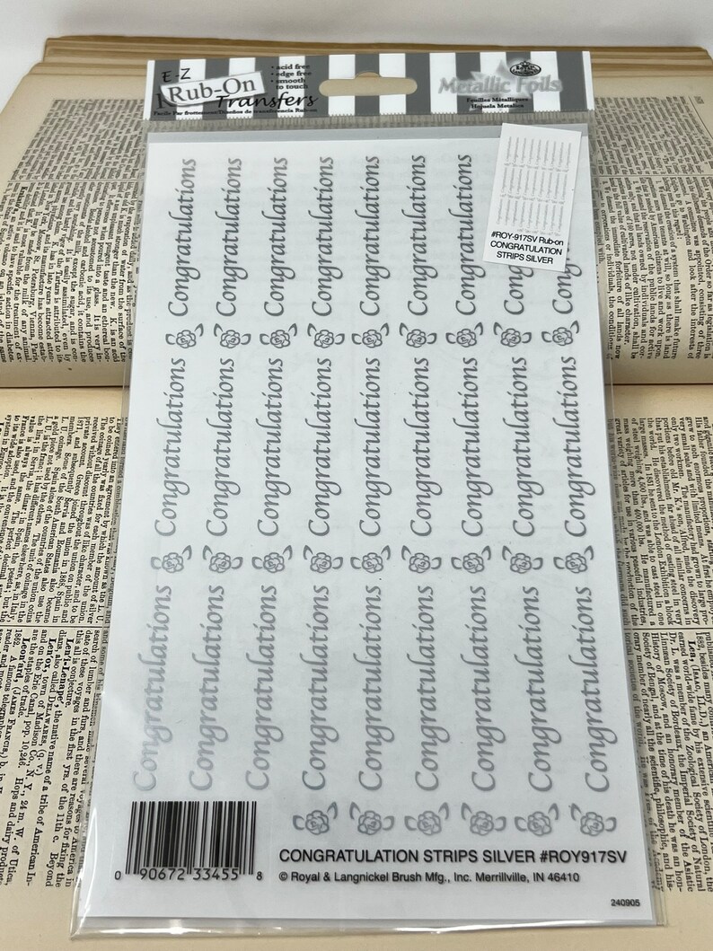 E-Z Rub on Transfers Metallic Foils Congratulations Strips Silver ...