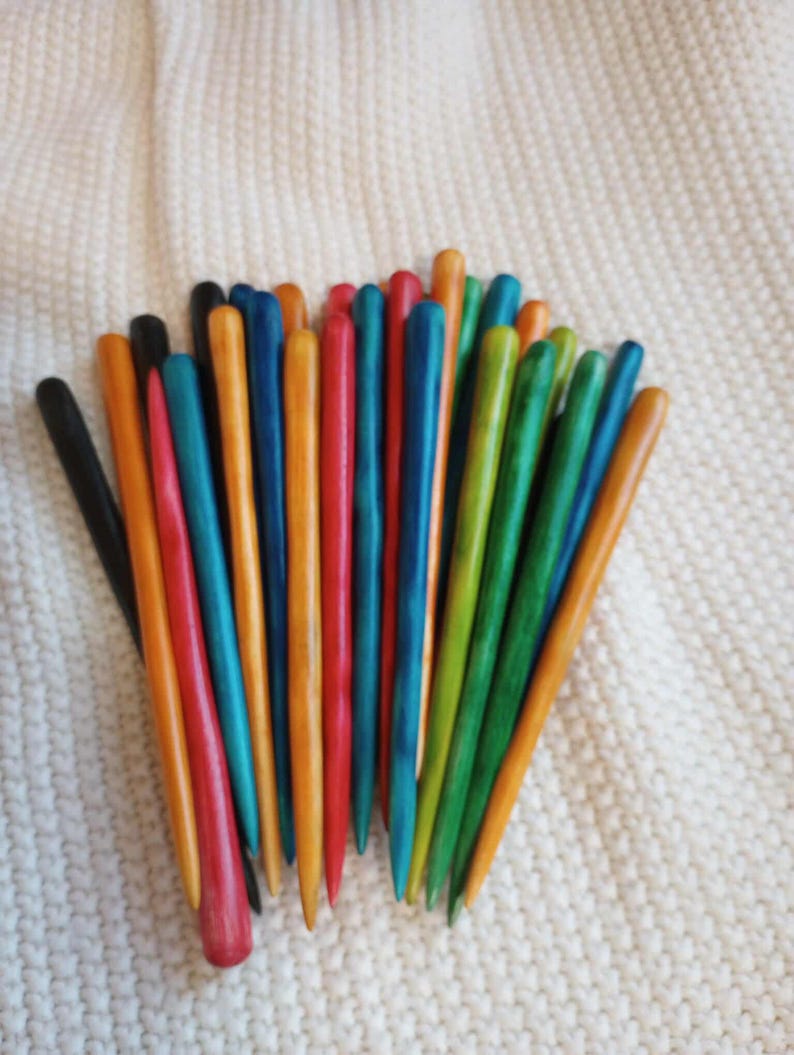 Hand Carved COLORFUL Stained Wood Hair Stick Shawl Pin - Etsy