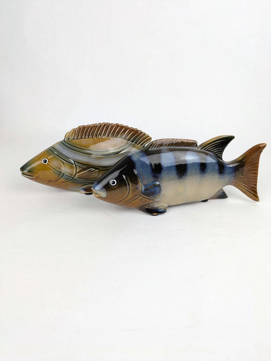 Pair of Vintage Ceramic Pottery Fish Figurines Painted With Glaze ...