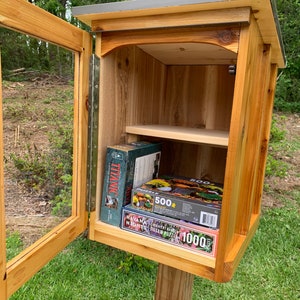 Cedar Puzzle Exchange Box, Weatherproof Lending Library, With Post ...
