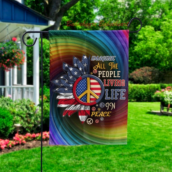 Hippie Flag Imagine All the People Living Life in Peace Flag | Etsy