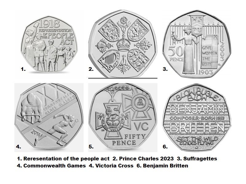 Rare UK Fifty Pence Coins Collectible 50p Coins British Coin Collector ...