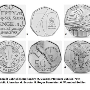 Rare UK Fifty Pence Coins Collectible 50p Coins British Coin Collector ...