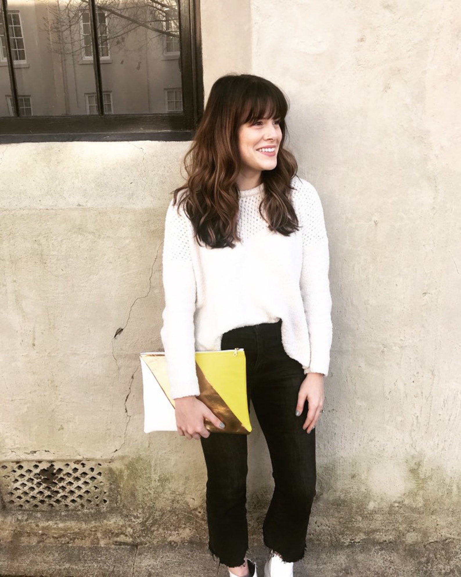 Colorblock Citron and Gold Leather and White Faux Leather Clutch - Gift ...