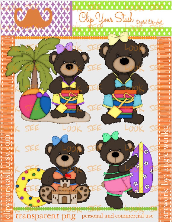 Items similar to BROWN BEACH BEAR teddy girl lake water swim ball raft ...