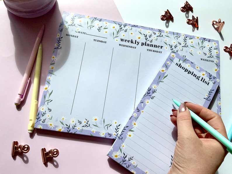 Daisy Floral Weekly Planner and Shopping List Set A4 & DL Recycled ...