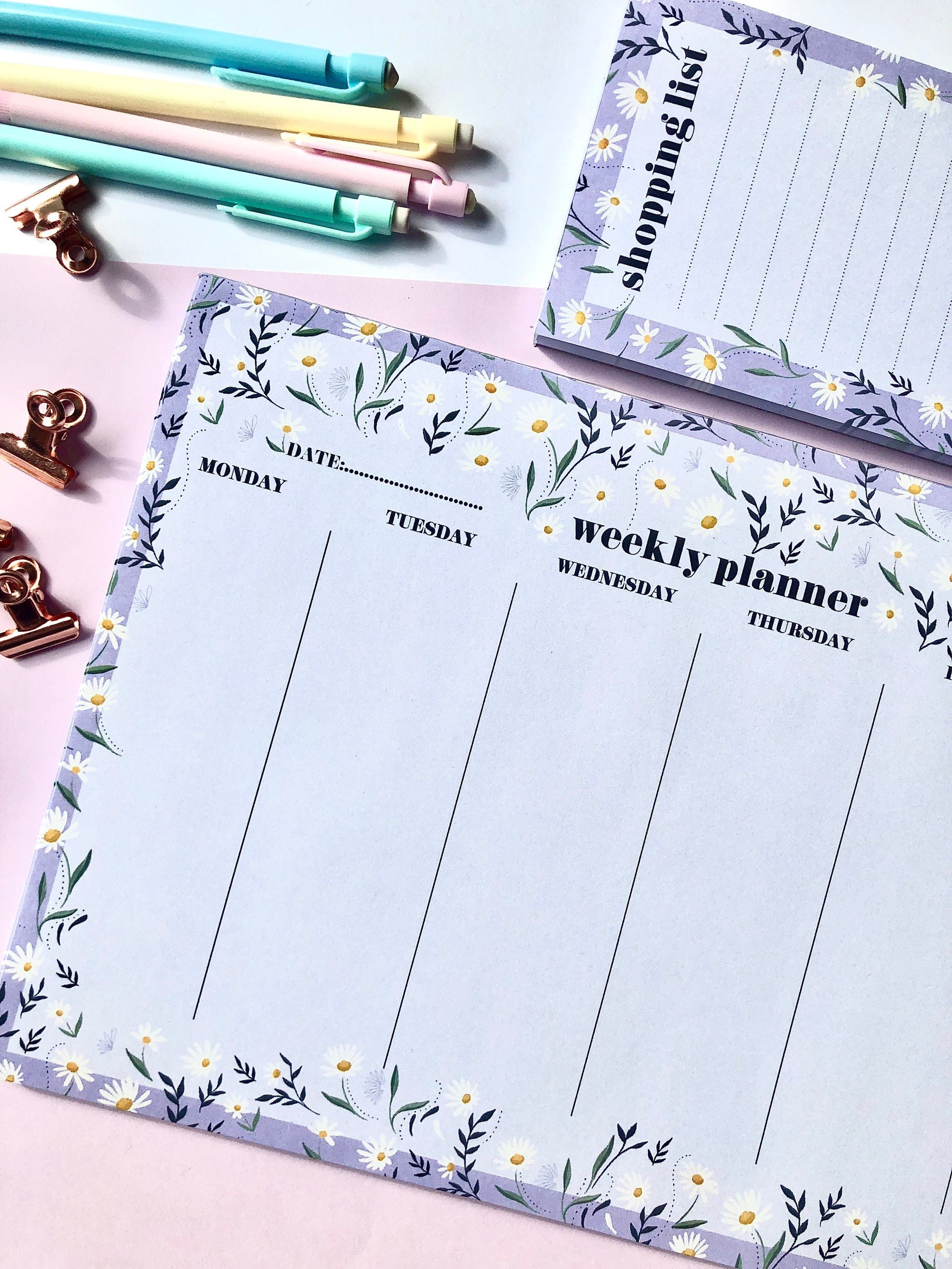 Daisy Floral Weekly Planner and Shopping List Set A4 & DL Recycled ...