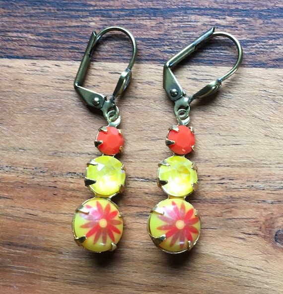 Vintage Triple Set Sunset Sunflower Colors Rhinestone Drop | Etsy