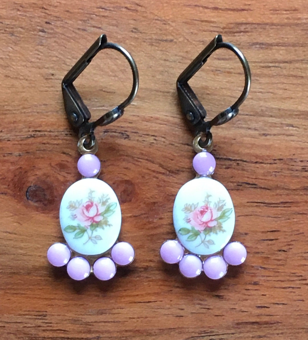 Vintage Pink Rose Cameo With Opaque Pink Accents Earrings Pink Rose ...