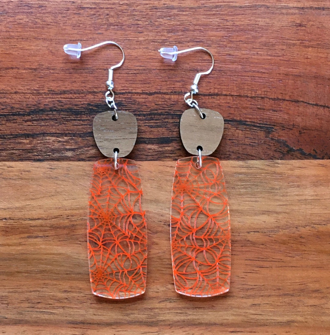 Walnut Wood Rounded Trapezoid Connector With Orange Spider Web - Etsy