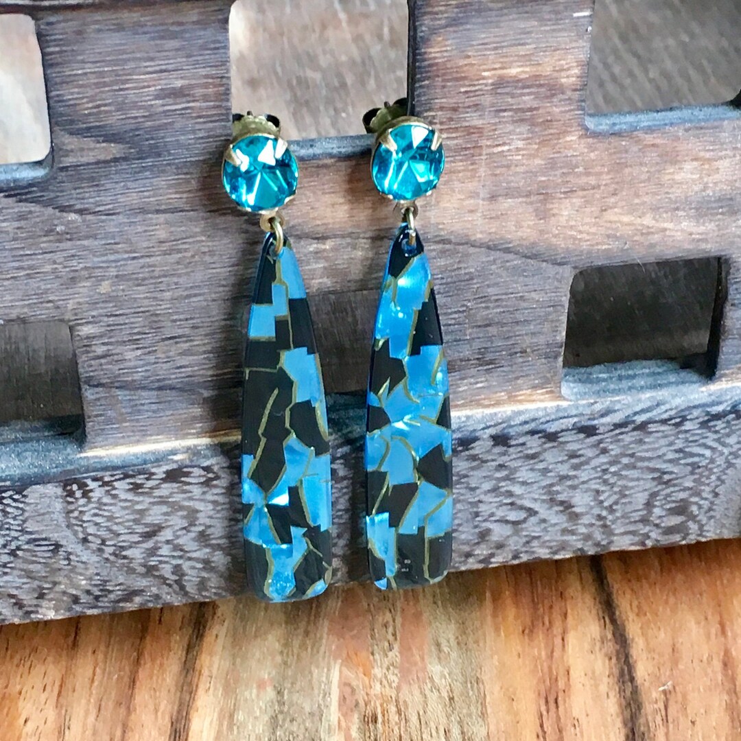 Retro Tortoise Shell Blue and Black Mosaic Tile Long Rounded - Etsy