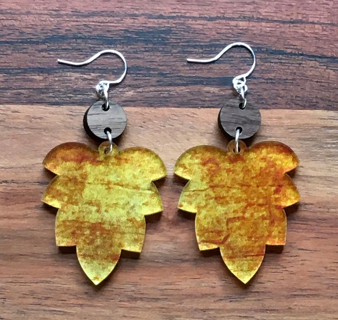 Walnut Wood Circle Connector With Rustic Fall Oak Leaf Acrylic Earrings ...