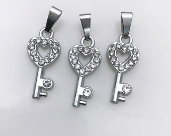 Rhinestone Key Charm | Etsy