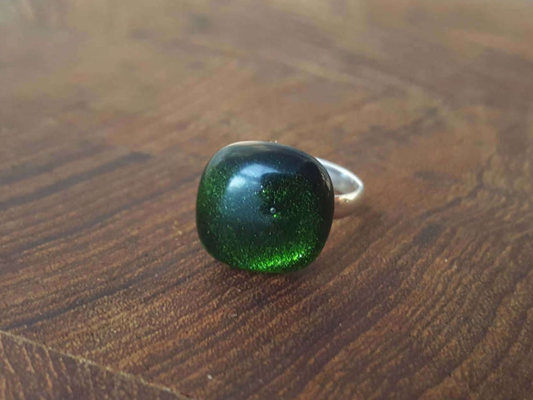 Green Glitter Ring/dichroic Green Glass Ring/handmade Green Sparkle ...