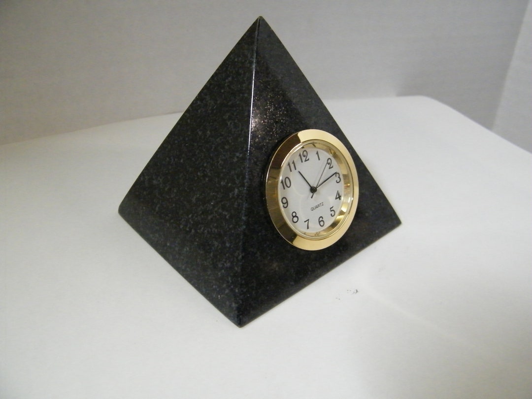 Polished Black Granite Mini Clock: Pyramid Desk Clock, Retirement Gift ...