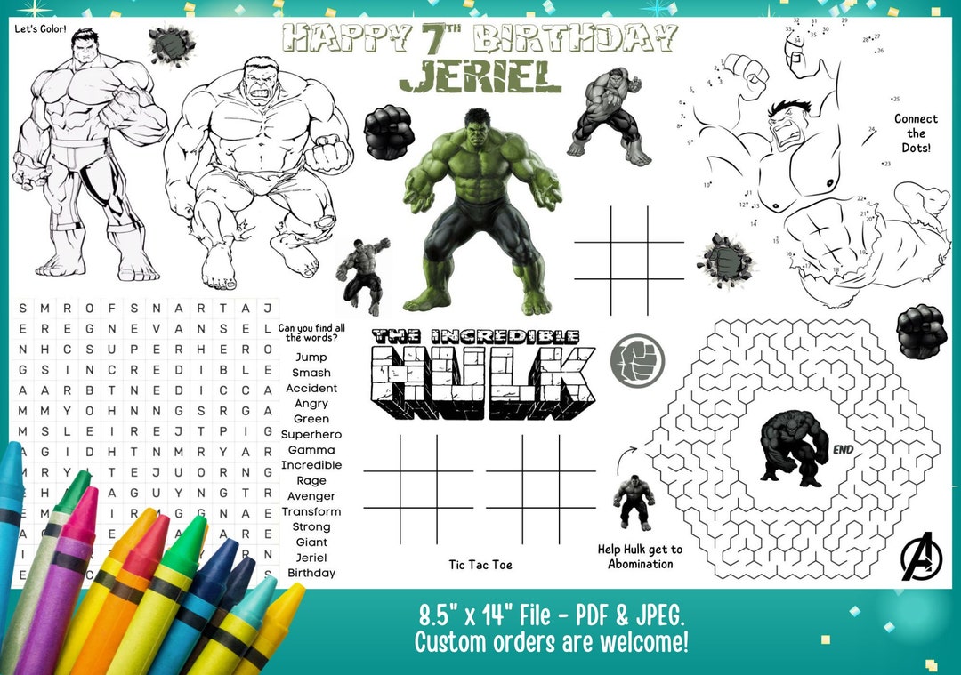 Hulk Party Printable Coloring Sheet Printable Activity Hulk - Etsy Canada
