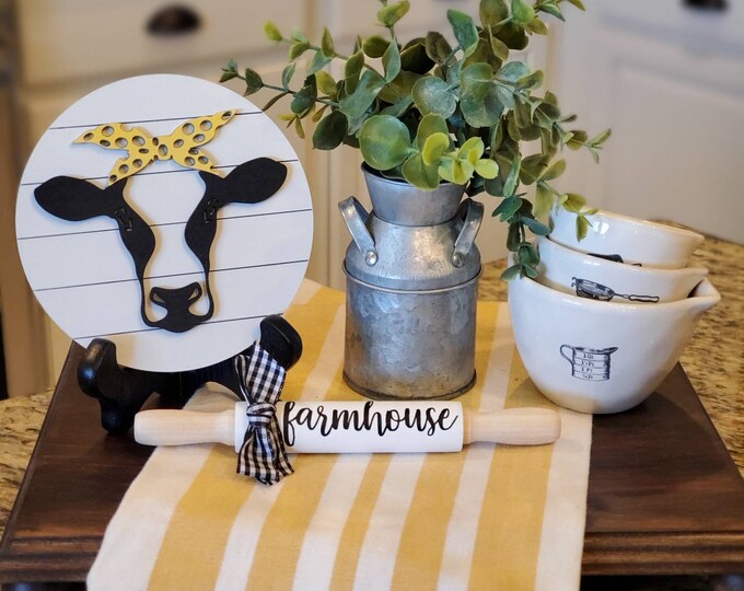 Cow Sign, Mini Rolling Pin, Farmhouse Decor, Tiered Tray Sign - Etsy