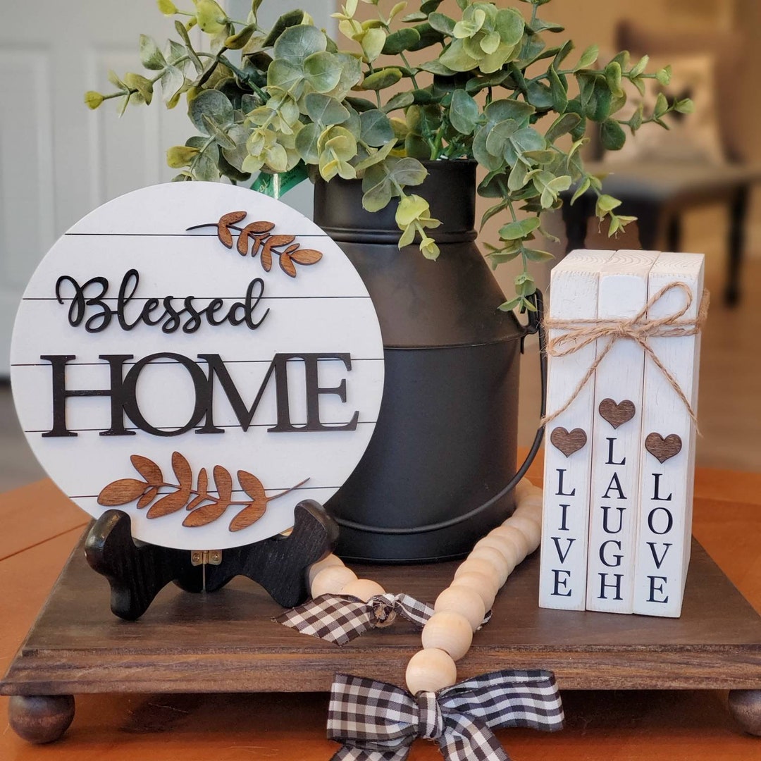 Wood Books, Farmhouse Books, Blessed Sign, Shiplap, Faux Books, Tiered ...