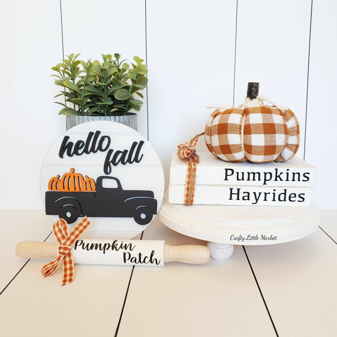 Tiered Tray Decor, Mini Book Stack, Mini Rolling Pin, Fall Decor ...