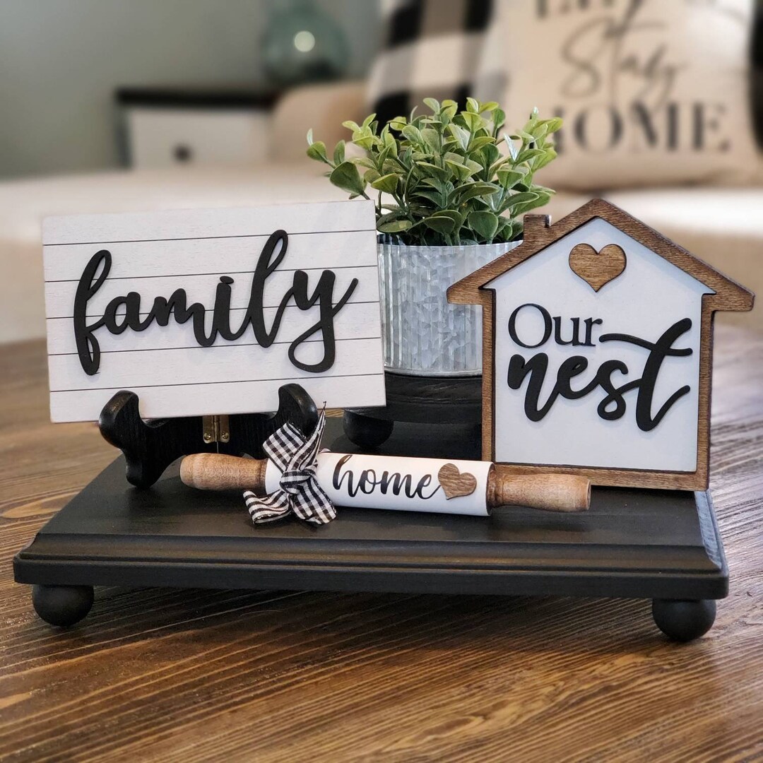 Home Decor, Family Sign, Our Nest Sign, Wood Sign, Tiered Tray Sign ...